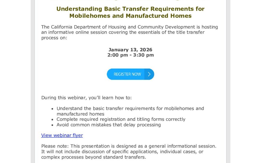 HCD Registration and Titling Workshop | Golden State Manufactured-Home ...